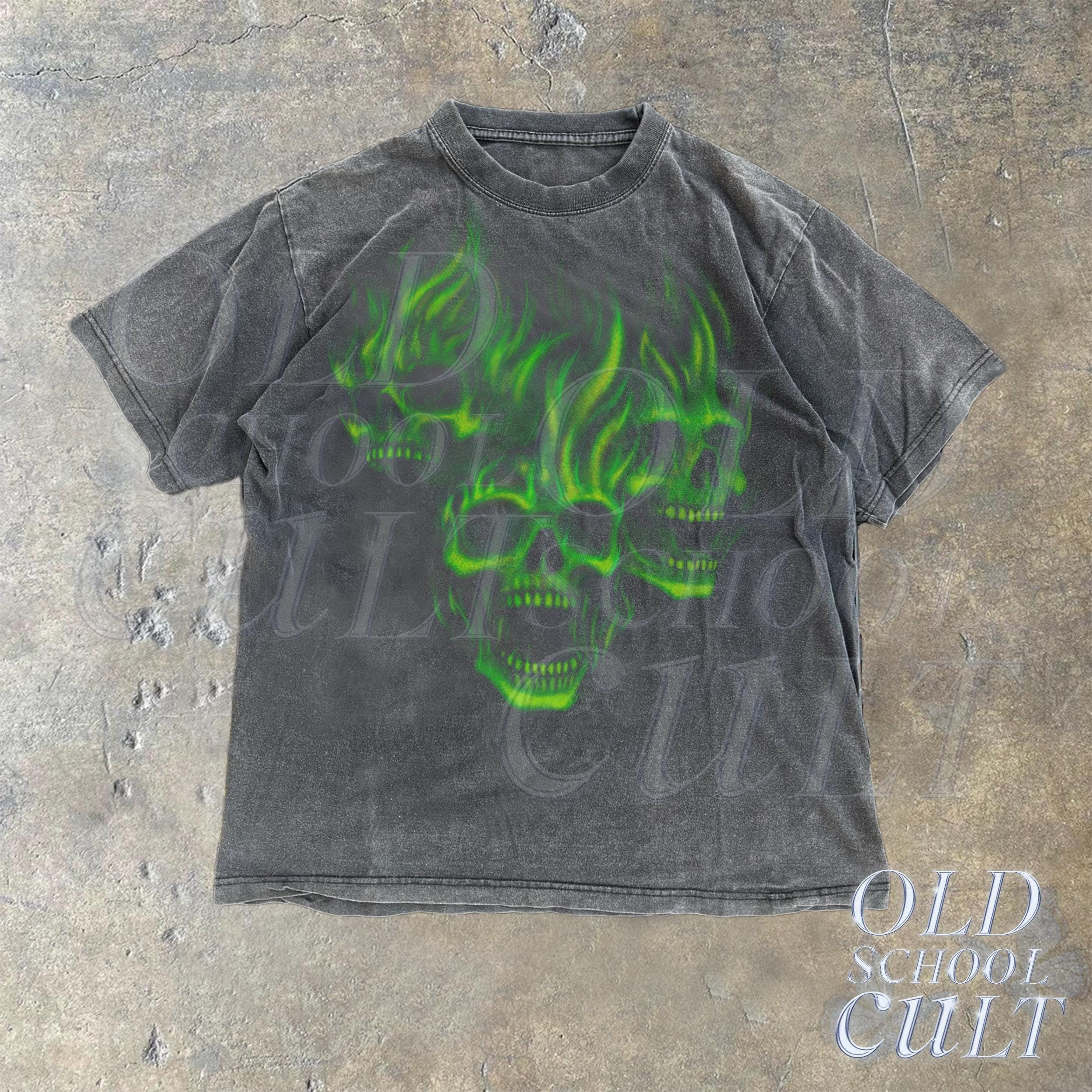 3 Skulls On Fire Vintage Style Graphic Shirt, Skull Dark Art Retro Y2k ...