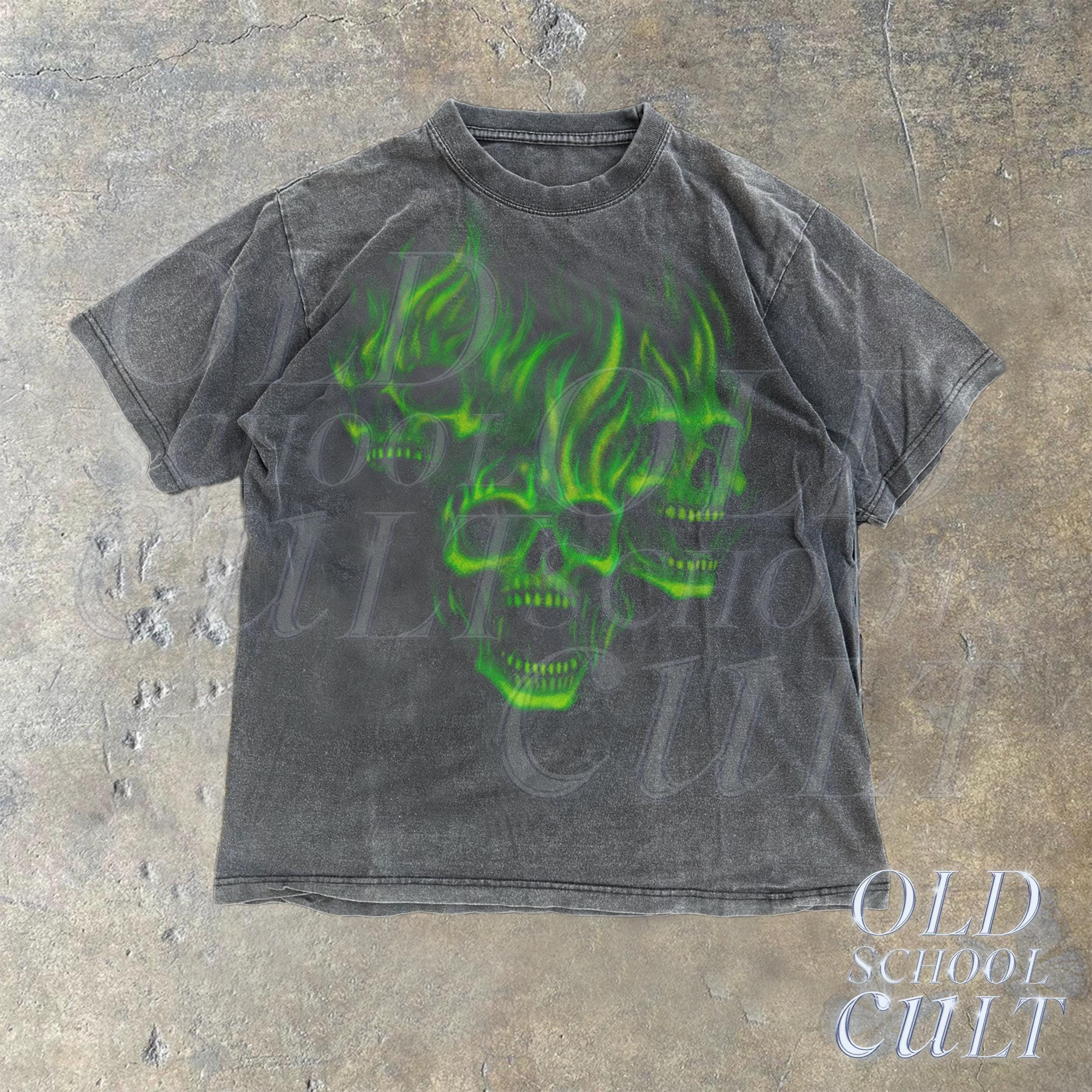 3 Skulls On Fire Vintage Style Graphic Shirt, Skull Dark Art Retro Y2k ...