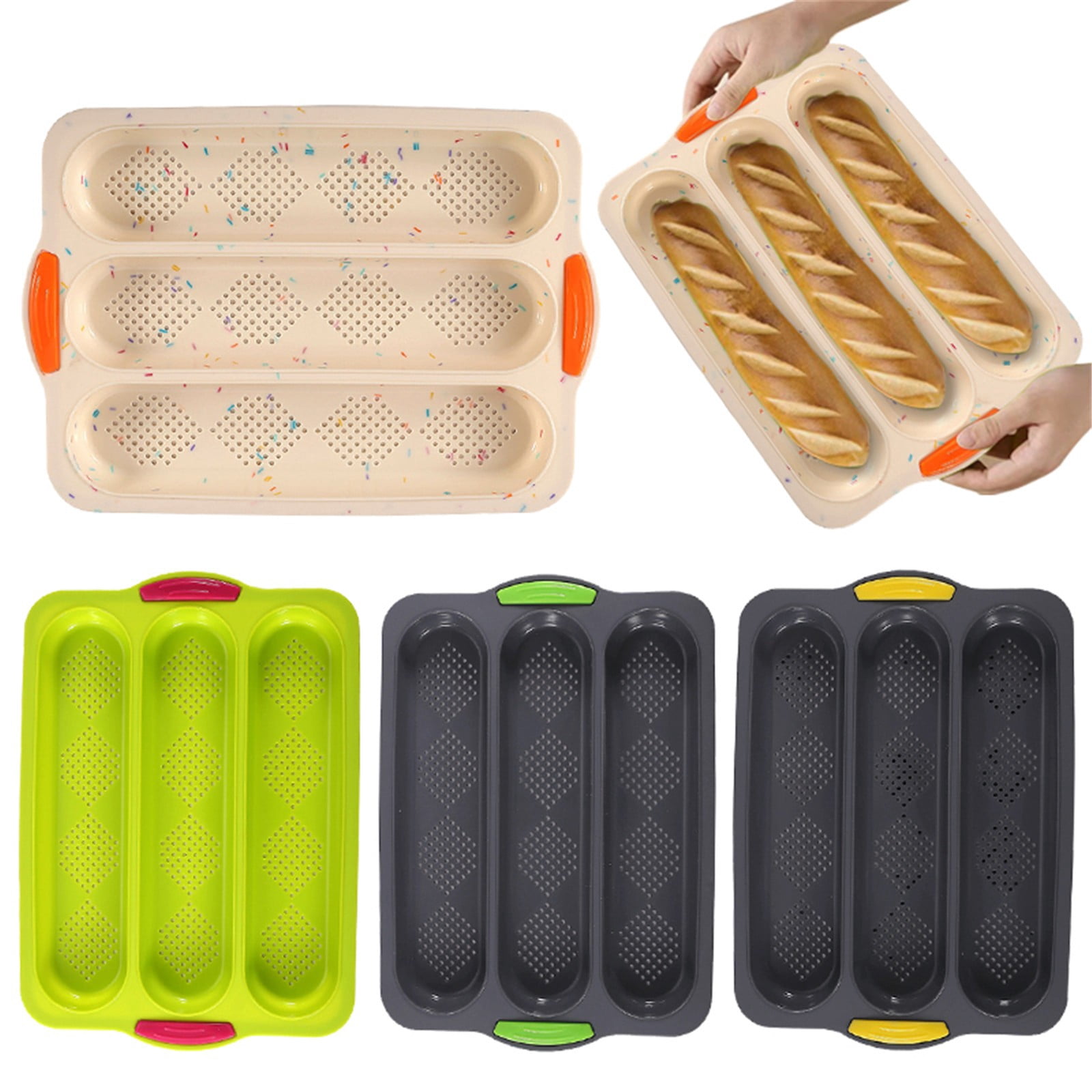 3-Slot French Bread Pan - Non Stick Silicone Baguette Mold for Hoagie ...
