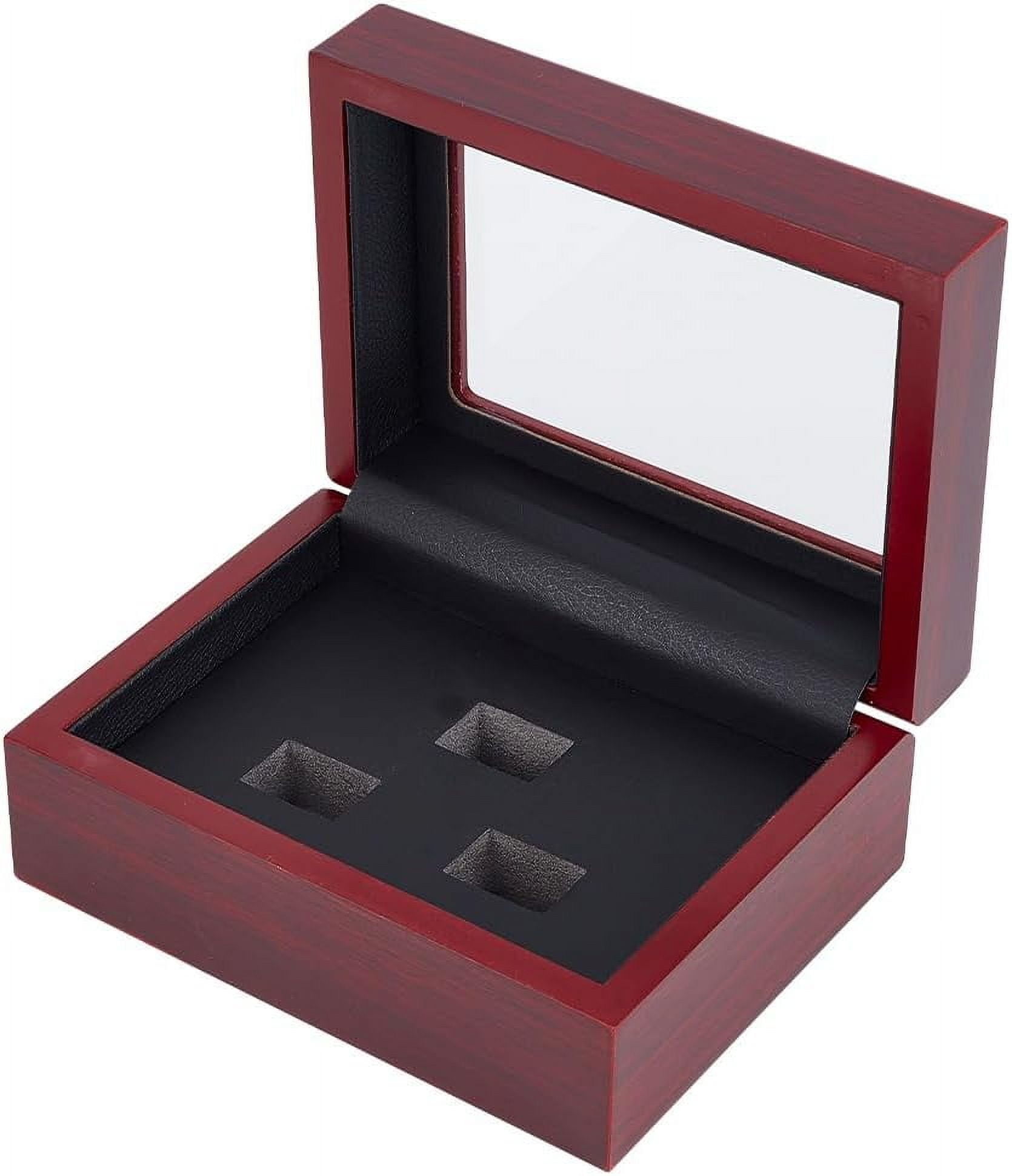 3-Slot Wood Championship Rings Display Case with Transparent Windows ...