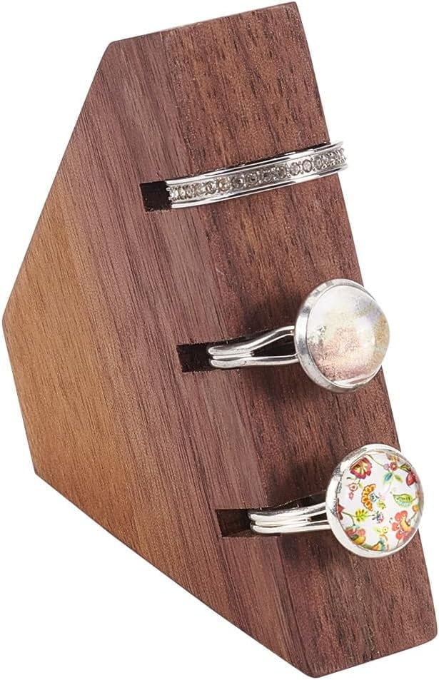3-Slot Wood Finger Rings Display Plate Polygon Shaped Jewelry Stands ...
