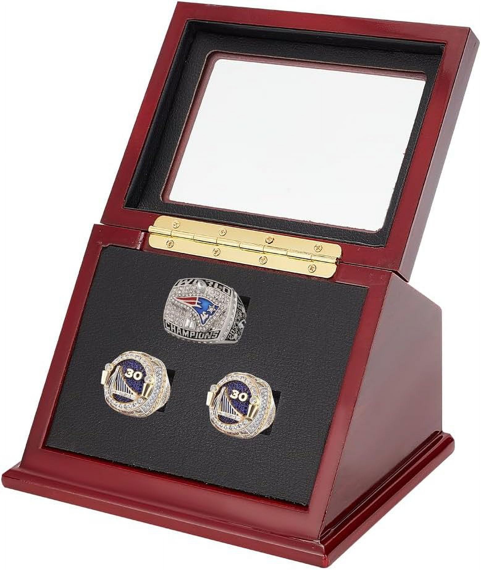 3-Slot Wooden Championship Rings Display Case Box Slanted Glass Visible ...