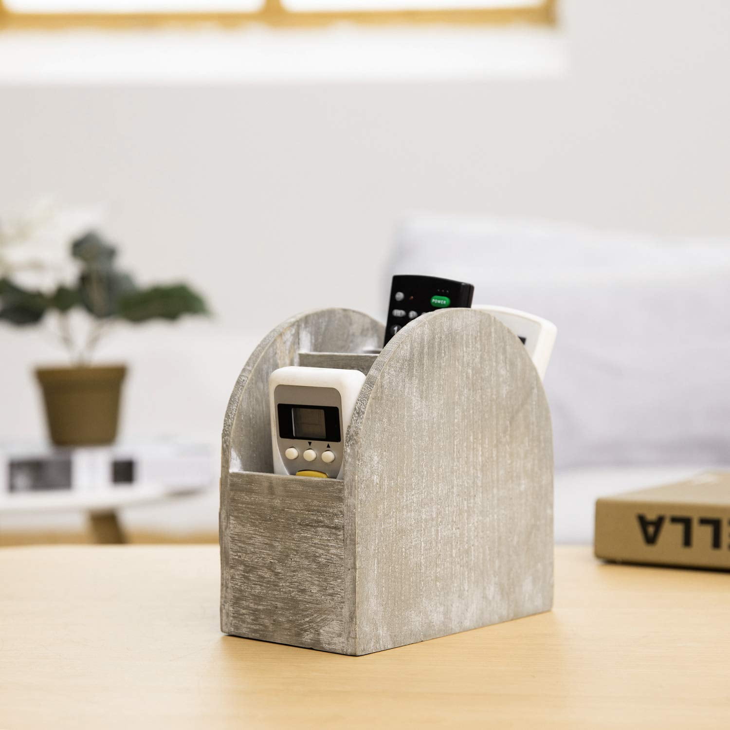 3-Slot Wooden Remote Control Holder, Remote Caddy Holder Media ...