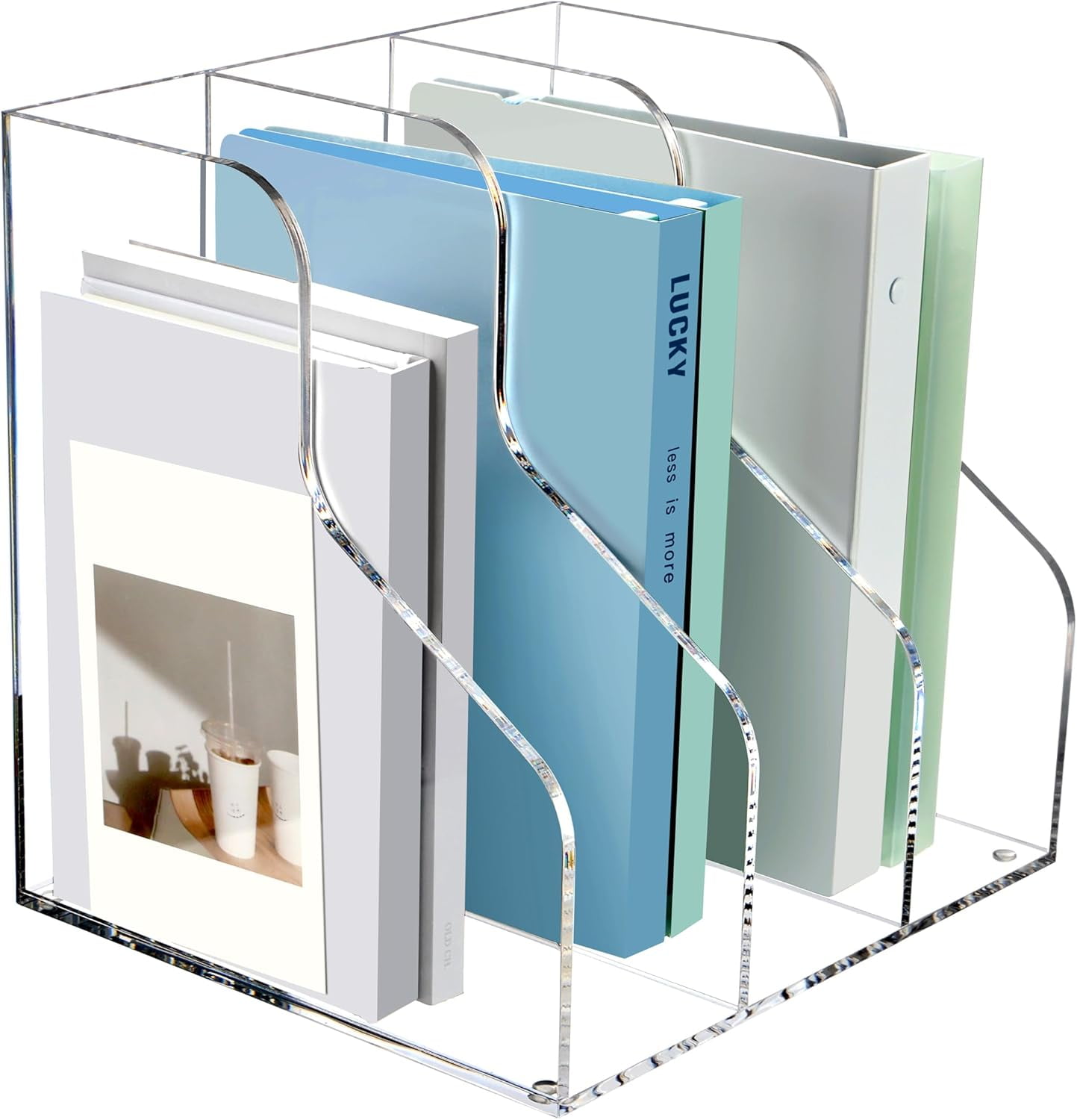 3 Slots Acrylic Magazine Holder, Desktop File Sorter Organizer Rack ...