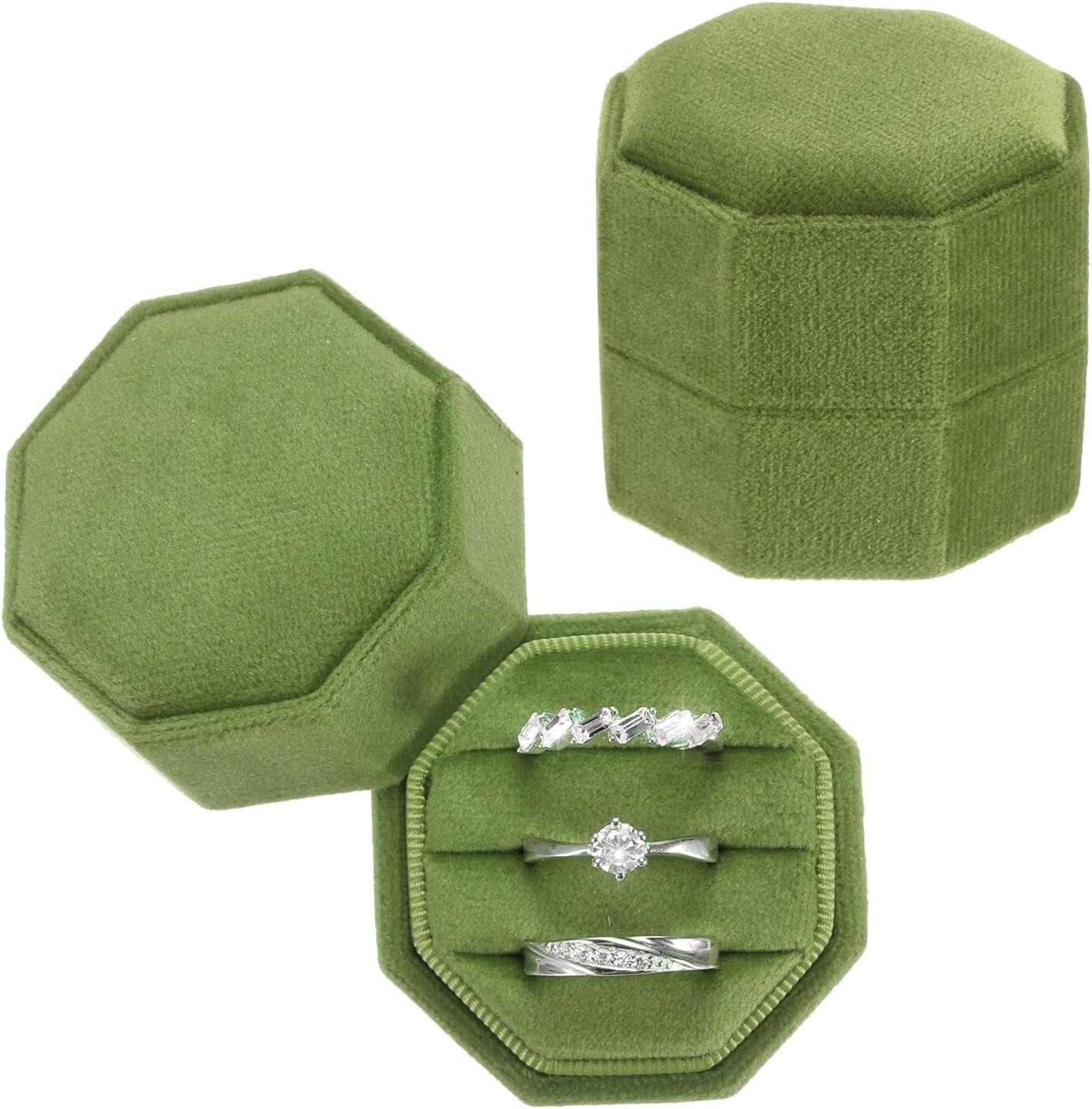 3 Slots Vintage Velvet Ring Boxes, 2 Pack Octagonal Elegant His and Her ...