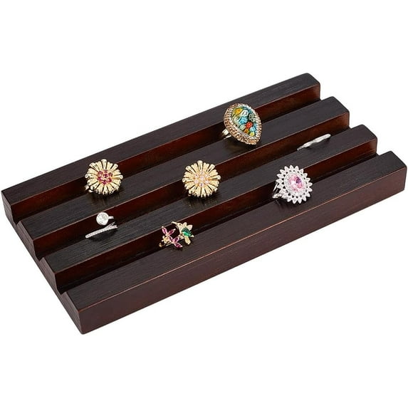 3 Slots Wood Ring Display Tray Rectangle Ring Display Stands Ring ...