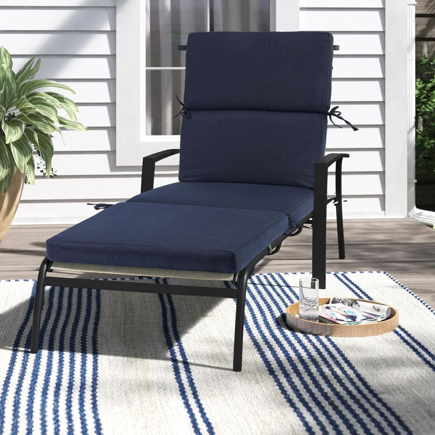 3" Solid Outdoor Lounge Chair Cushion, 74 x 22.5 inch Weather Resistant ...