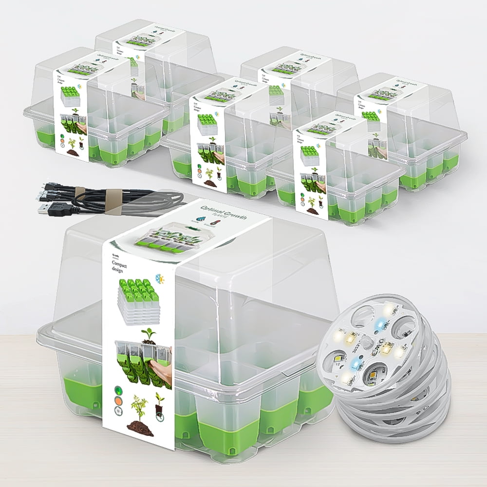 3-Spectrum LED Grow Light Seed Starter Kit | Durable 12-Cell Tray for ...