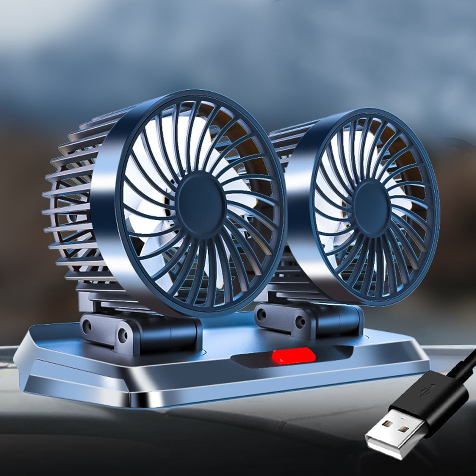 3-Speed 2-Head Car Fan - Portable 360° Rotating Cooling Fan with ...