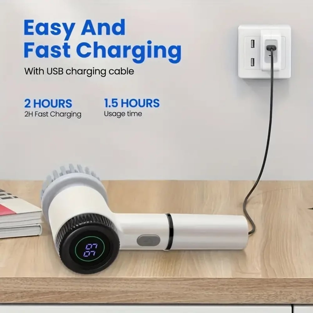 3-Speed Cordless Electric Scrubber 5 Nozzles Digital Display Multi ...