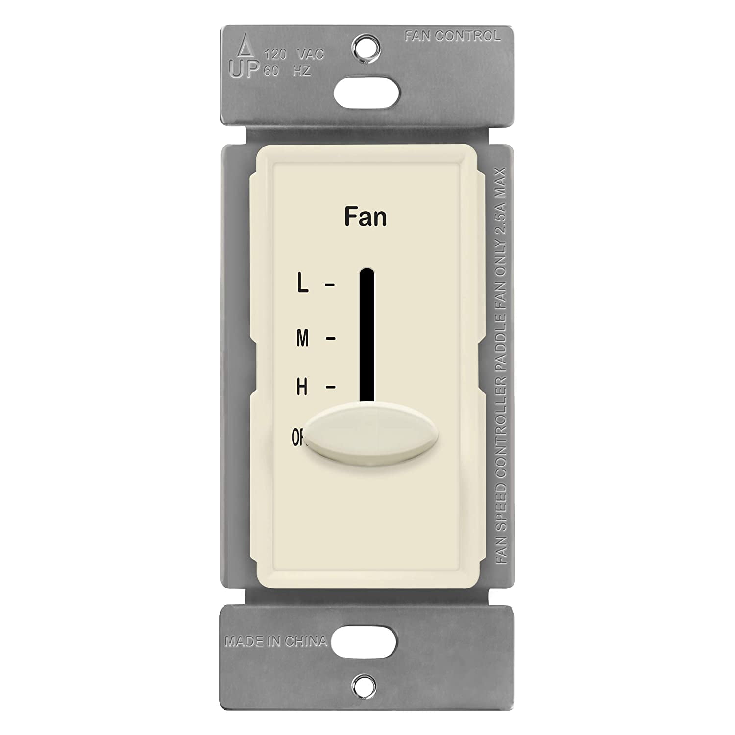 3 Speed In-Wall Ceiling Fan Control, Slide Switch, 120Vac, 2.5A, Single ...