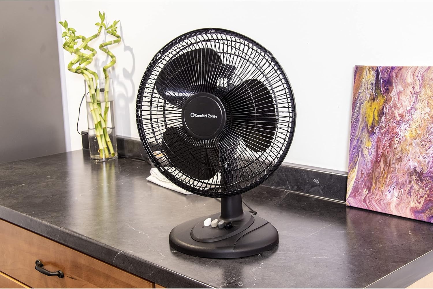 3-Speed Oscillating Table Fan with Adjustable Tilt, Quiet Operation, 12 ...