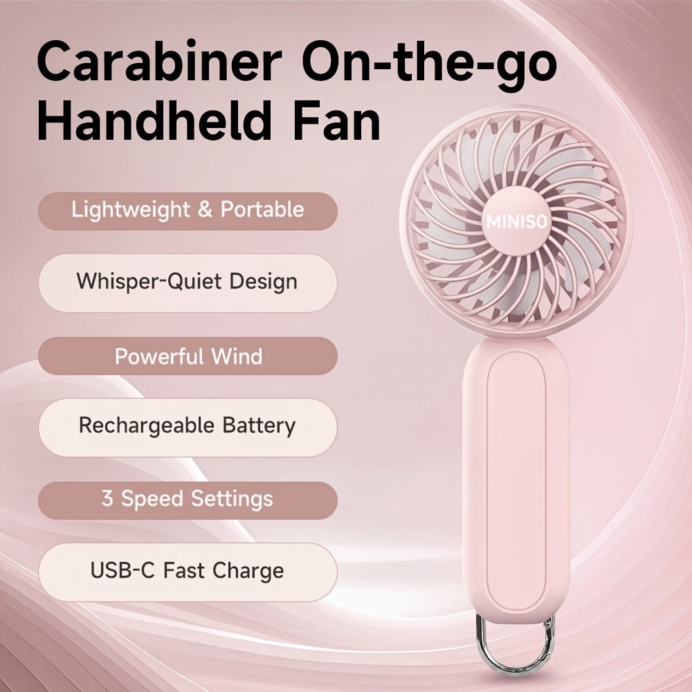 3-Speed Rechargeable Battery Handheld Fan with Carabiner Clip, Desktop ...