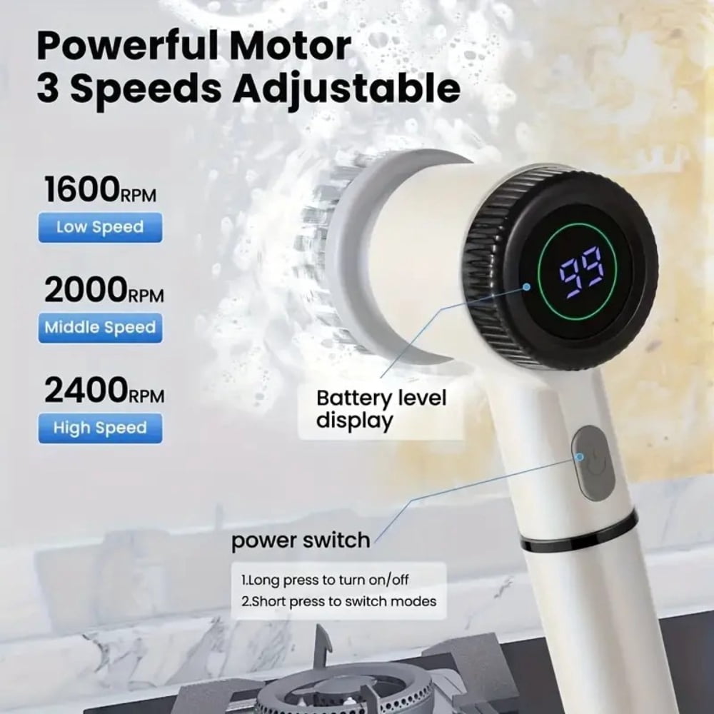 3-Speed Rotary Scrubber Digital Display 5 Attachments Multi-Surface ...