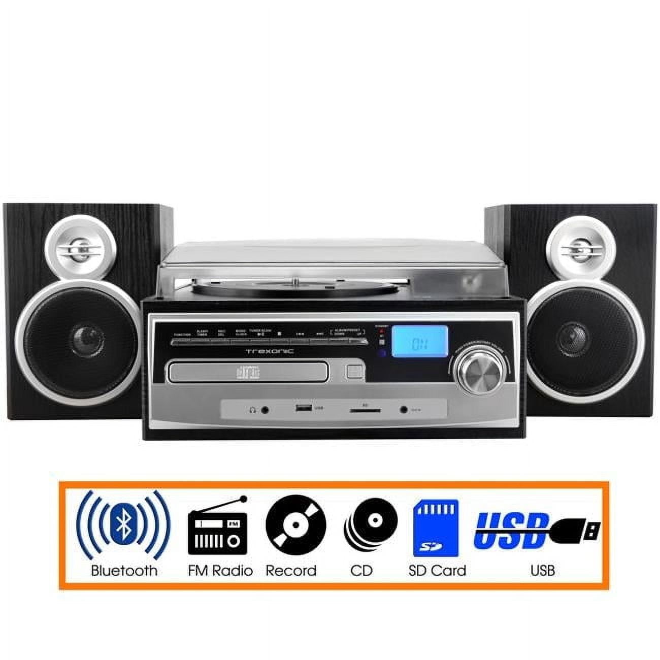 3-Speed Turntable with CD Player, FM Radio, Bluetooth & Wired Shelf ...