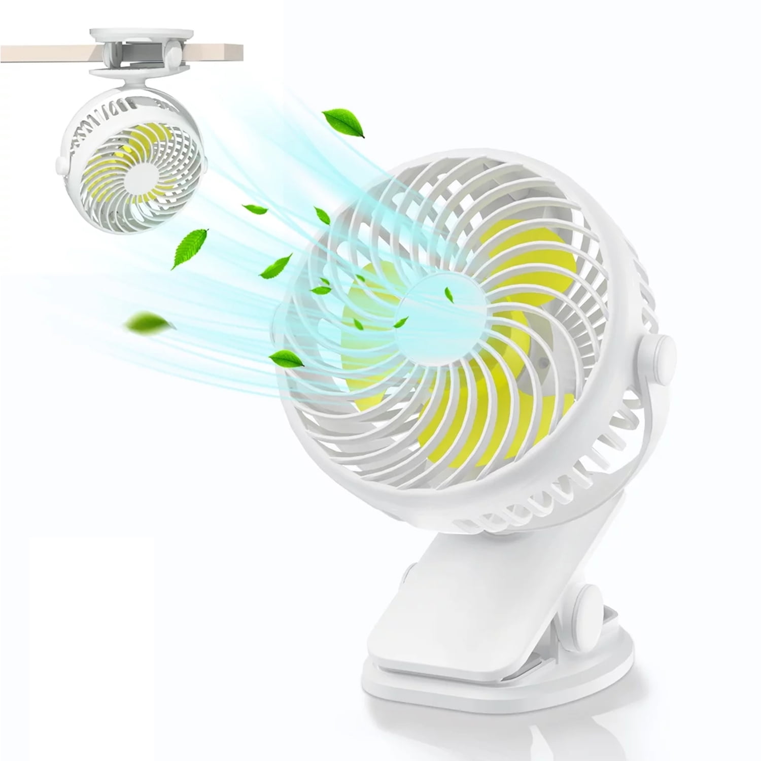 3 Speeds Mini Fan with Sturdy Clamp, Rechargeable Battery Operated USB ...