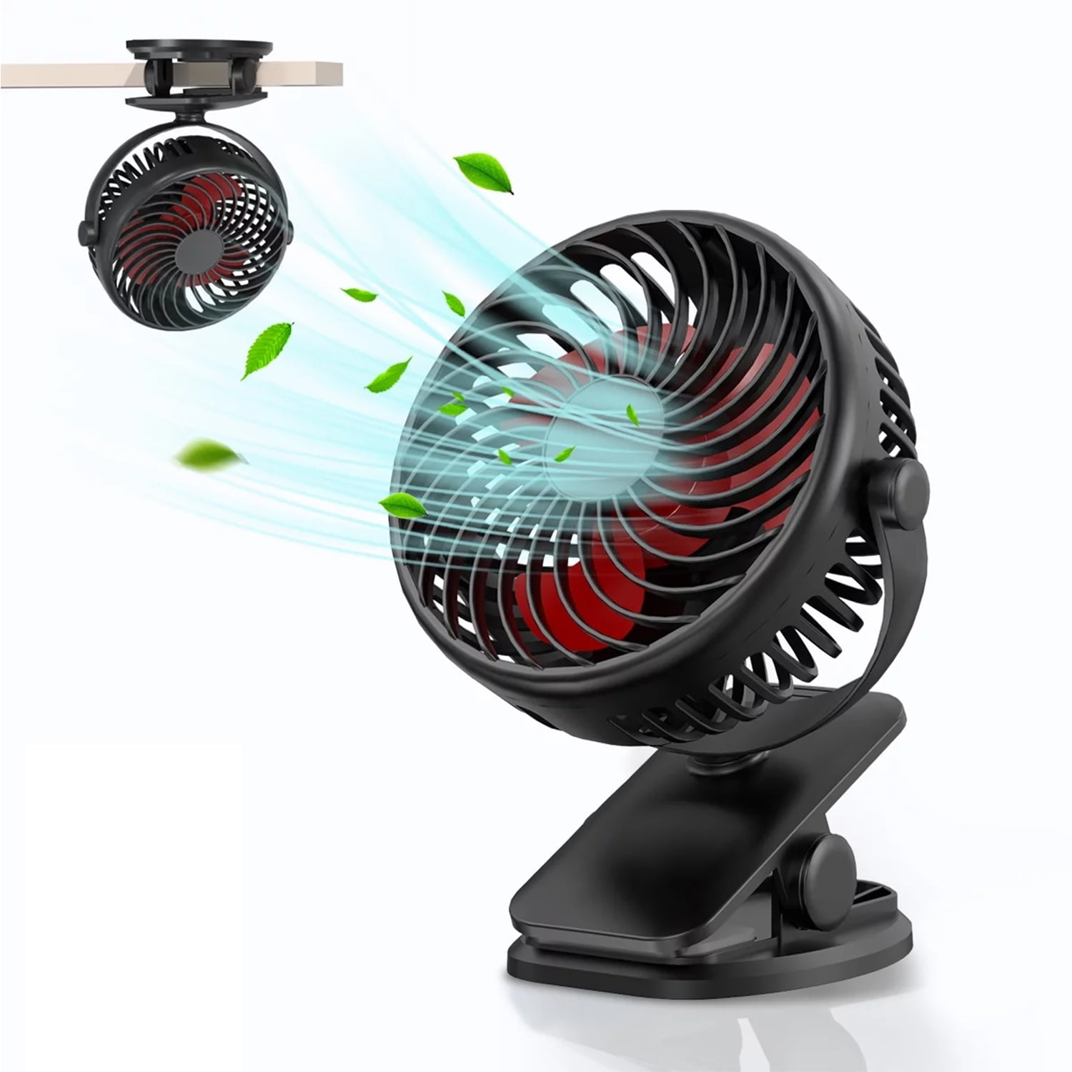 3 Speeds Mini Fan with Sturdy Clamp, Rechargeable Battery Operated USB ...
