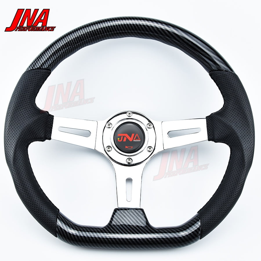 3-Spoke Carbon Film D-Shape Steering Wheel Vintage JDM Deep Dish Racing ...