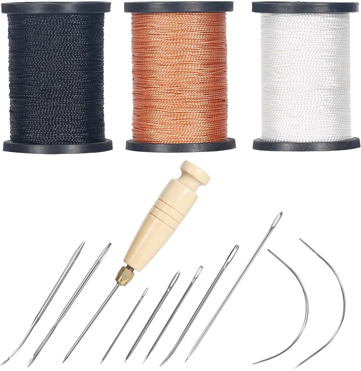 3-Spool Nylon Thread Sewing Kit, 80 Yards Each, Heavy Duty Needles (5 ...