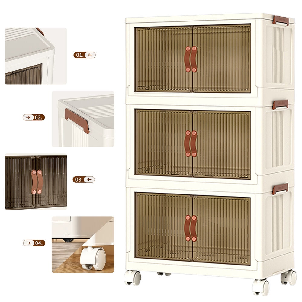 3 Stackable Storage Bins Closet Organizer Plastic Container Box With ...