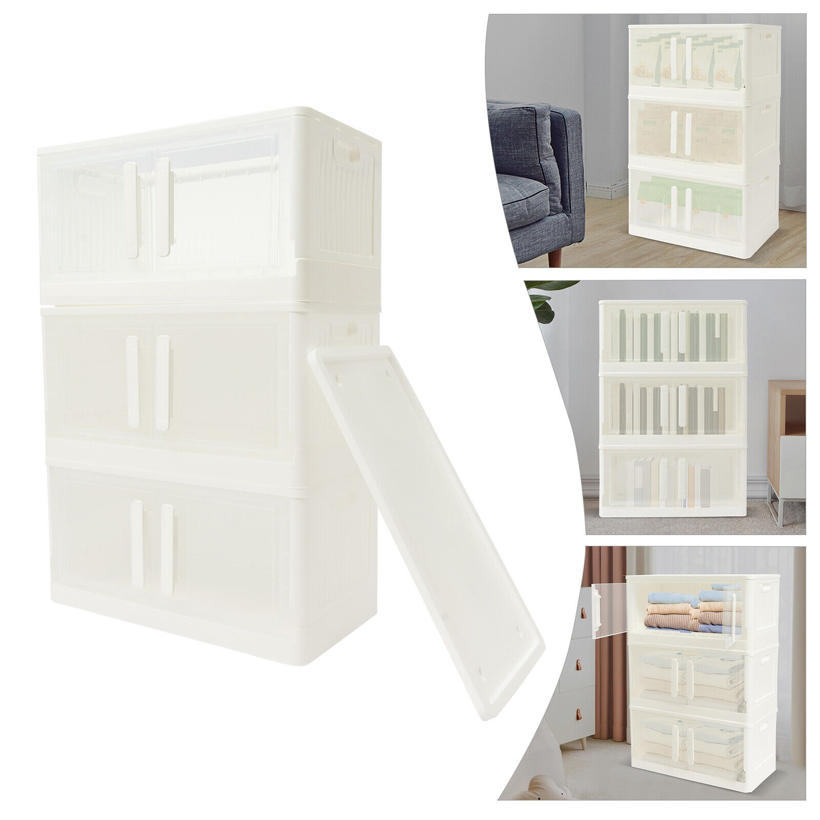 3 Stackable Storage Cabinet With Lids Storage Bins Storage Box With 4 ...