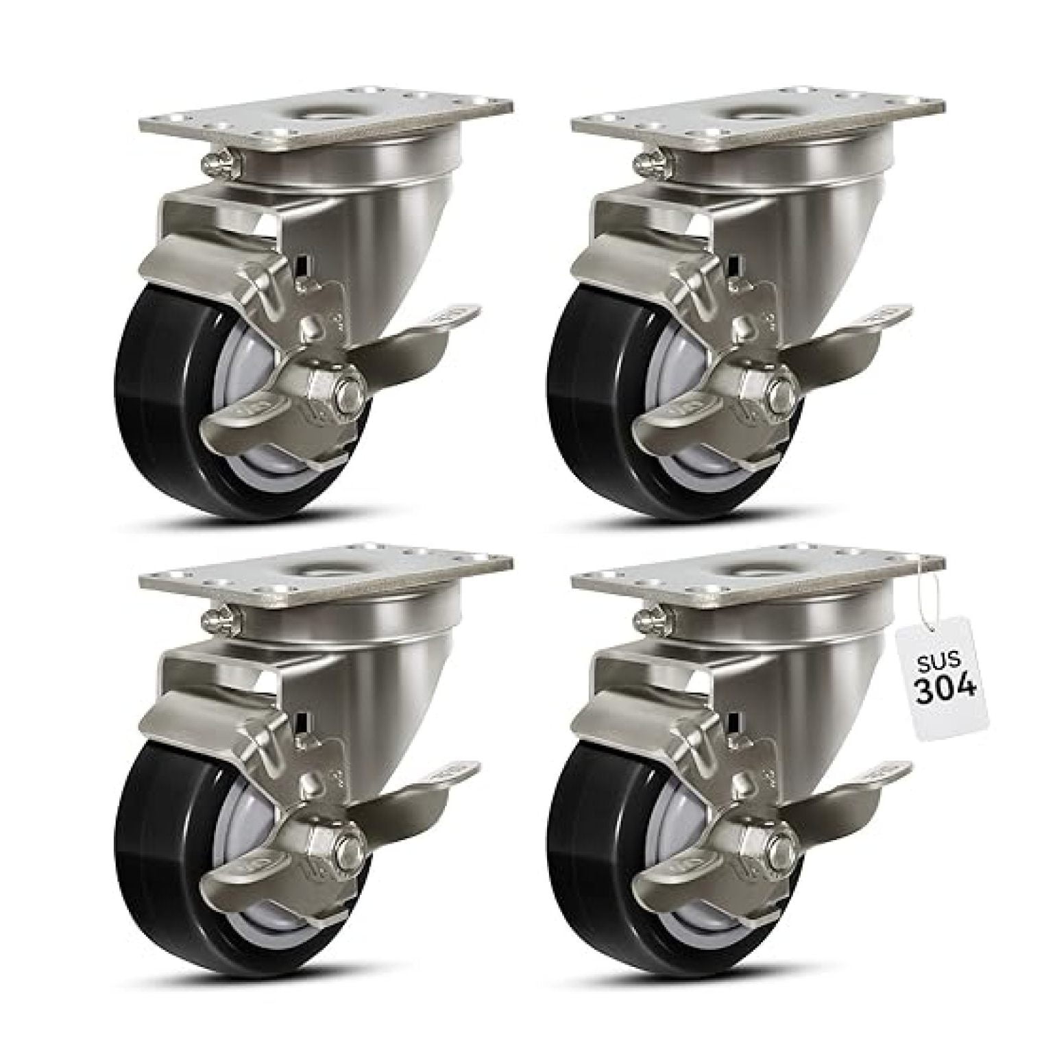 3" Stainless Steel Casters Set of 4 Heavy Duty, Swivel Industrial ...