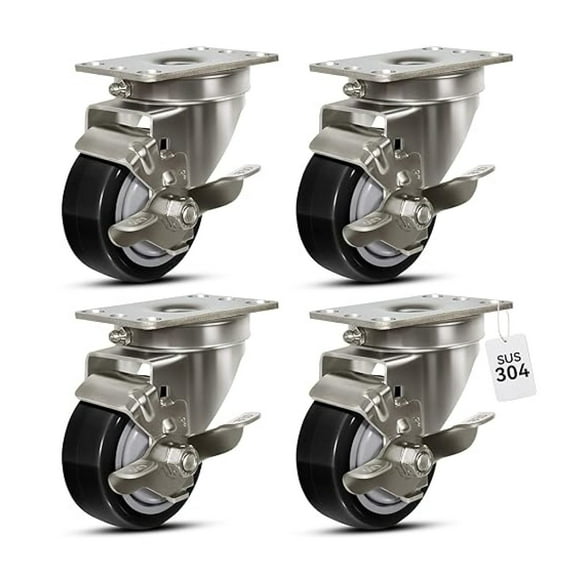 3" Stainless Steel Casters Set of 4 Heavy Duty, Swivel Industrial ...