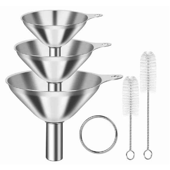3 Stainless Steel Kitchen Funnel Set With 2 Brushes – Food Grade No ...