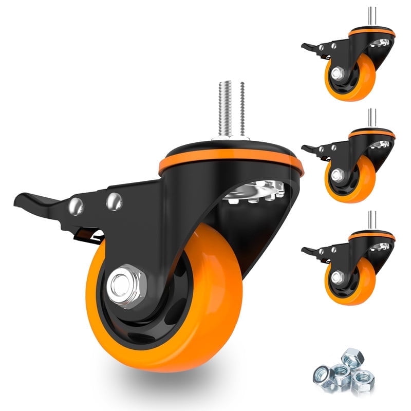 3" Stem Caster Wheels 1600Lbs, Threaded Stem Casters Set of 4 Heavy ...
