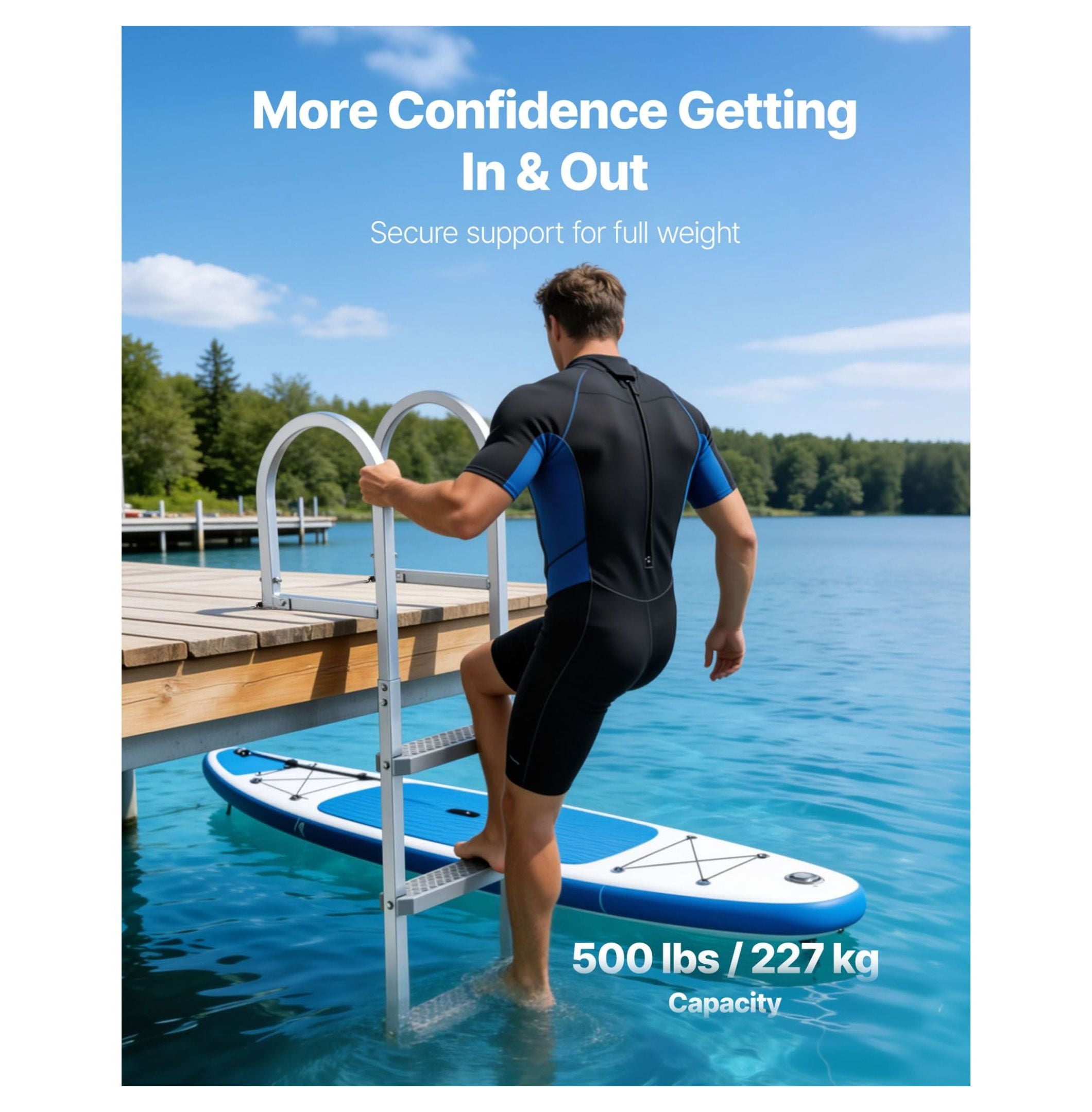 3-Step Aluminum Dock Ladder - Pontoon Boat Swim Ladder with Wide Steps ...