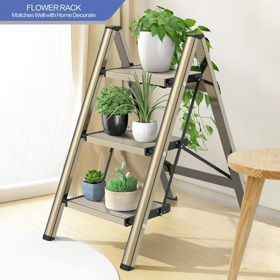 3 Step Ladder, Portable Folding Ladder with Wide Pedal, Lightweight ...