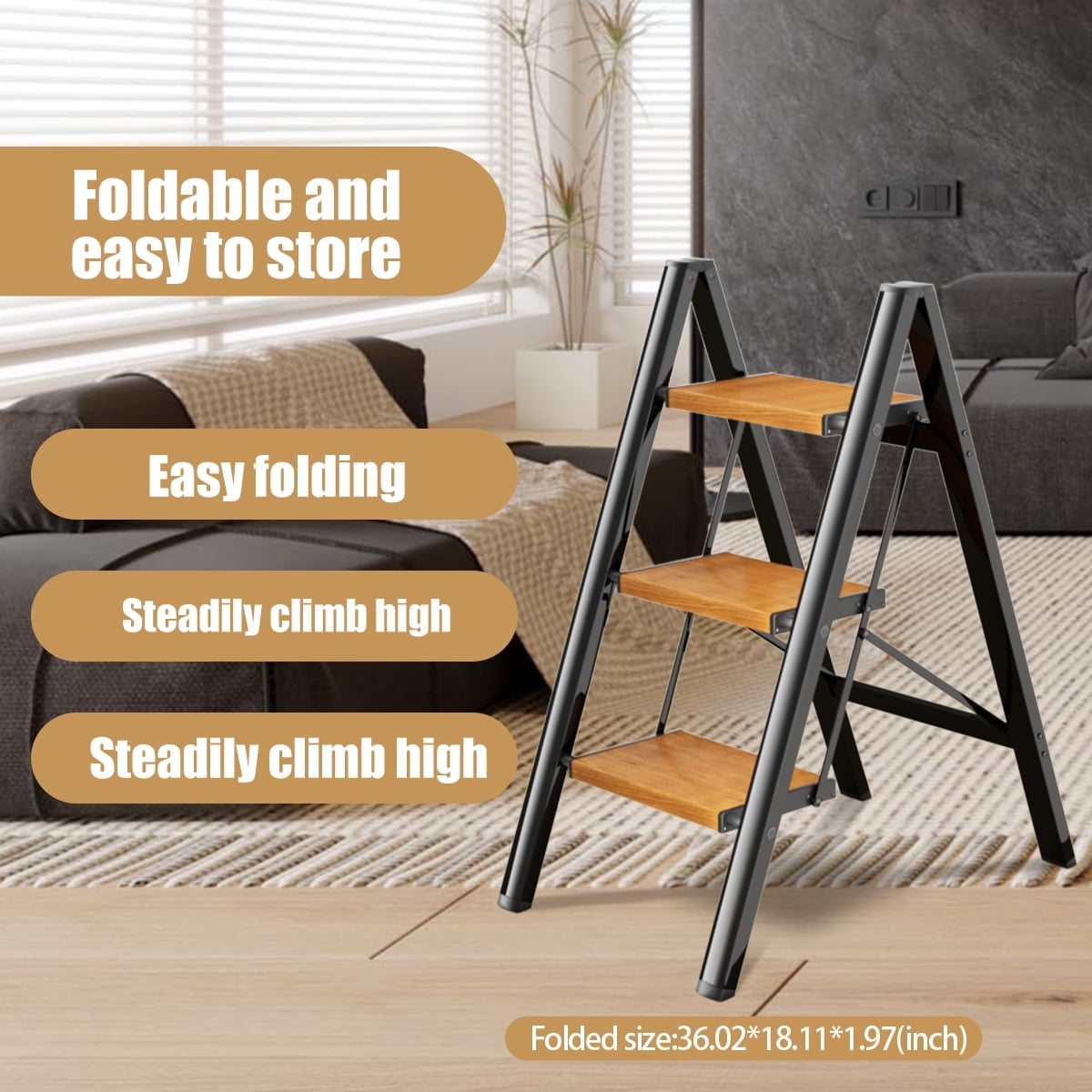 3 Step Aluminum Ladder,Lightweight Folding Step Stools for Adults with Wide Anti-Slip Pedal,330 ...
