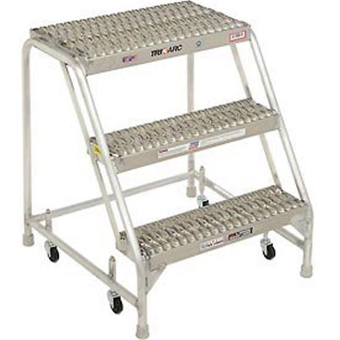 3 Step Aluminum Rolling Ladder, 24 in. Grip Step, Without Handrails ...