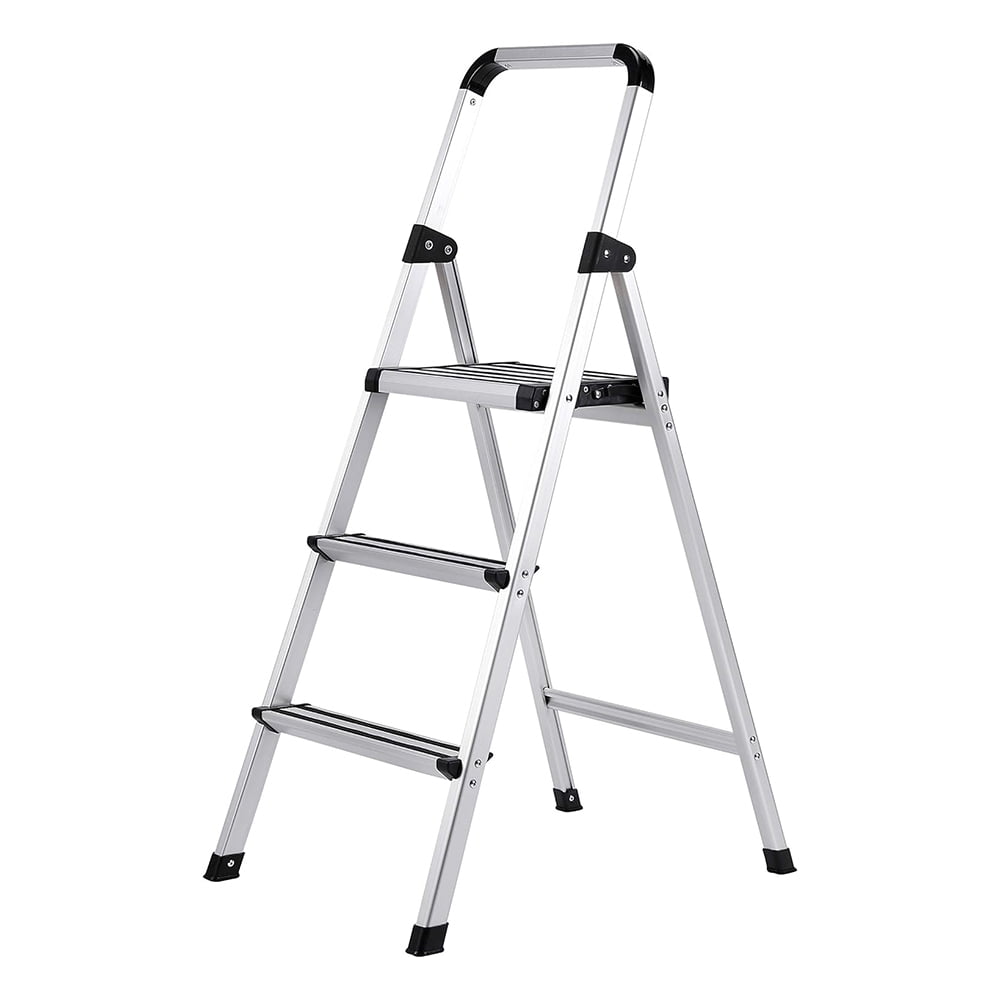 3-Step Aluminum Step Ladder - Modern Stool - Sturdy Thin Folding Stool ...