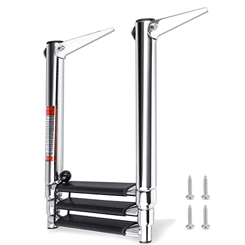 3 Step Boat Ladder, 304 Stainless Steel Telescoping Folding Pontoon ...