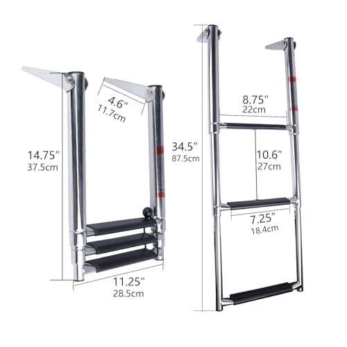 3 Step Boat Ladder, 304 Stainless Steel Telescoping Folding Pontoon ...