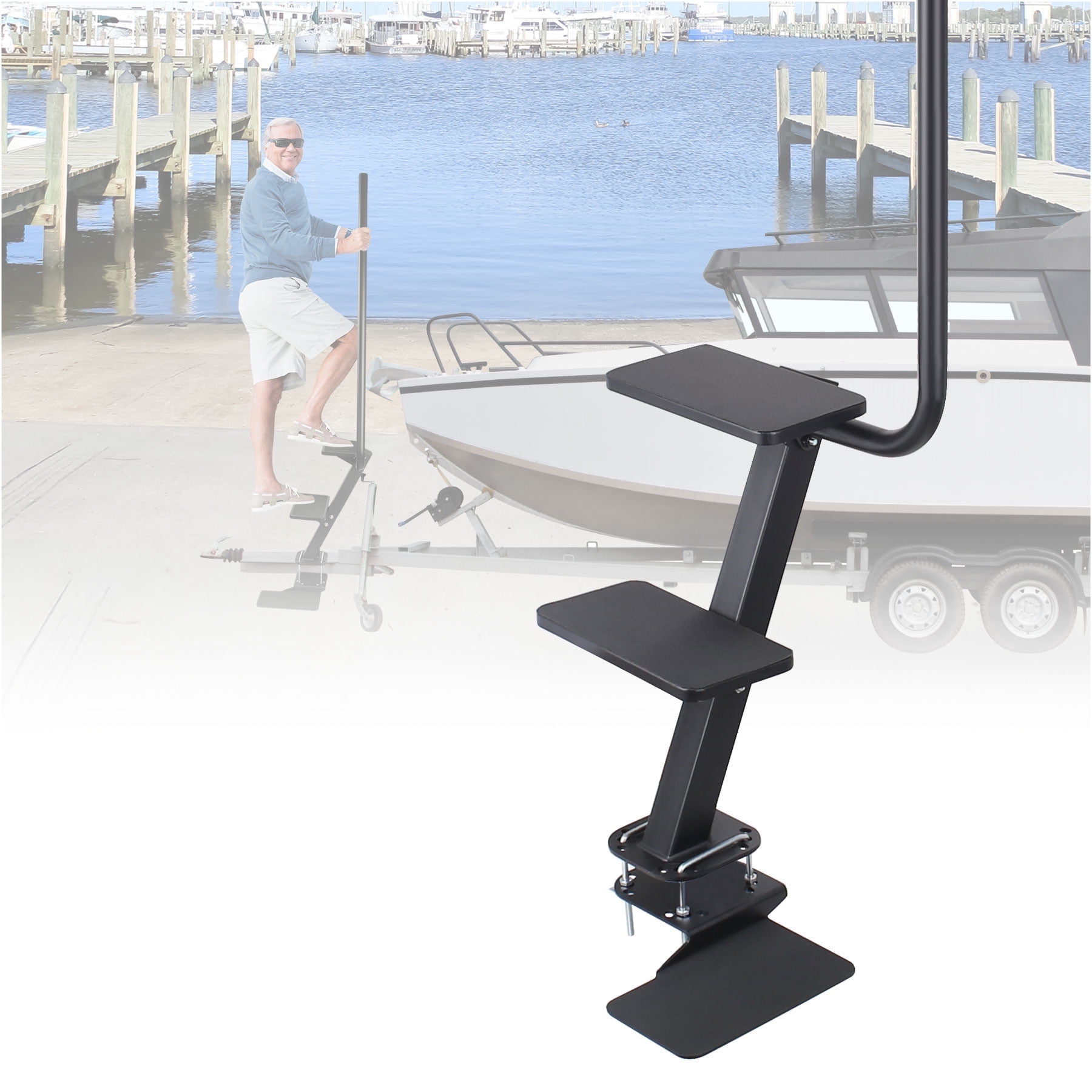 3-Step Boat Steps for Trailer with Handle,Heavy Duty Non-Slip Boat ...
