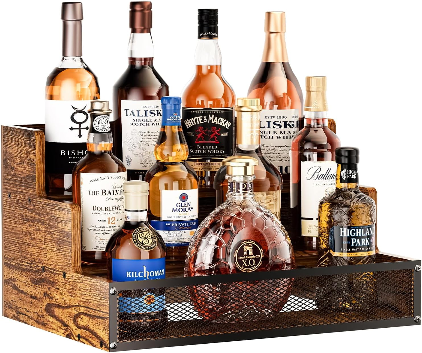 3 Step Countertop Liquor Bottle Display Shelf, Wood Bar Shelves 12 ...