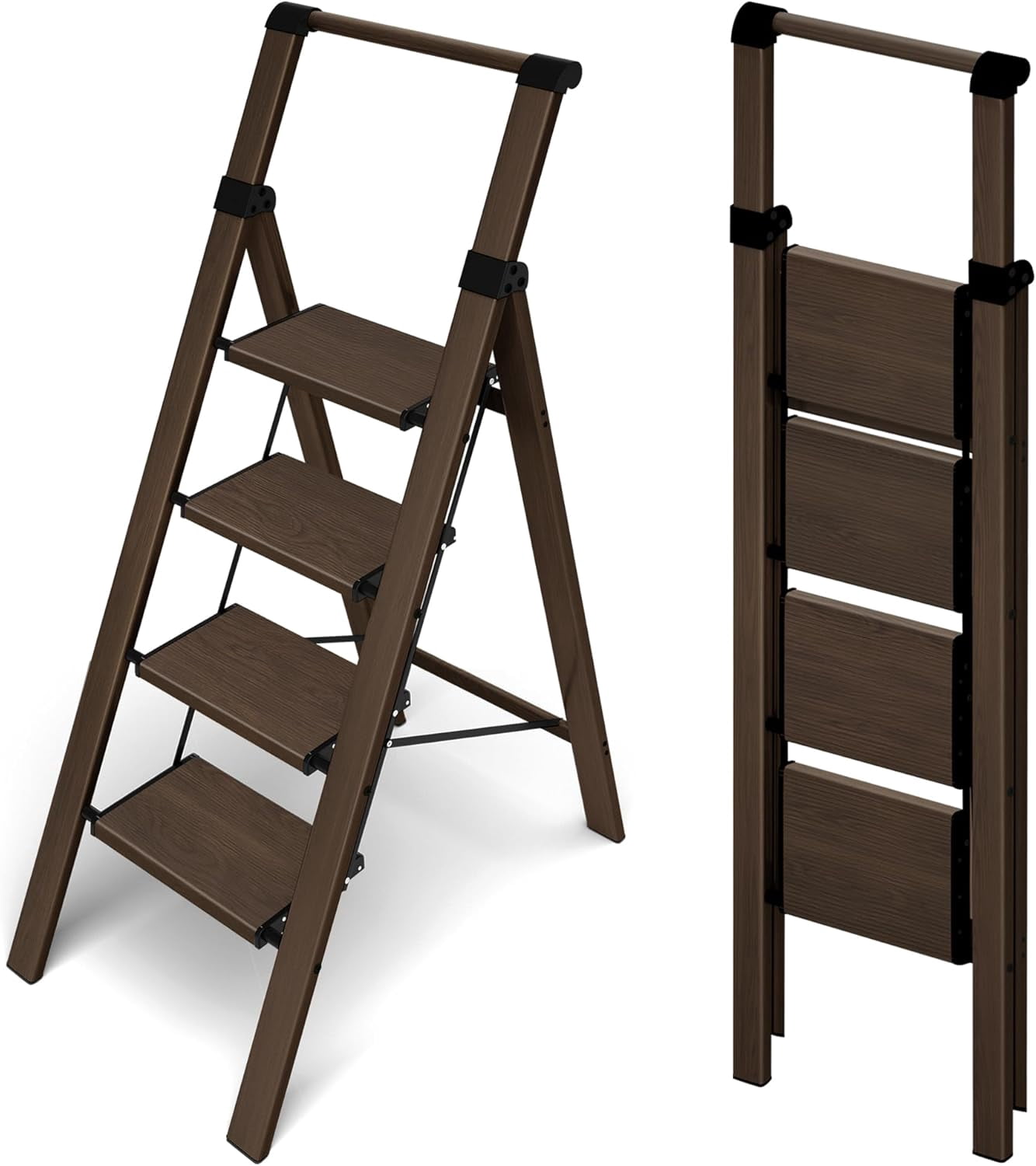 3 Step Foldable Aluminum Step Ladder with Handgrip, Anti-Slip Pedal ...
