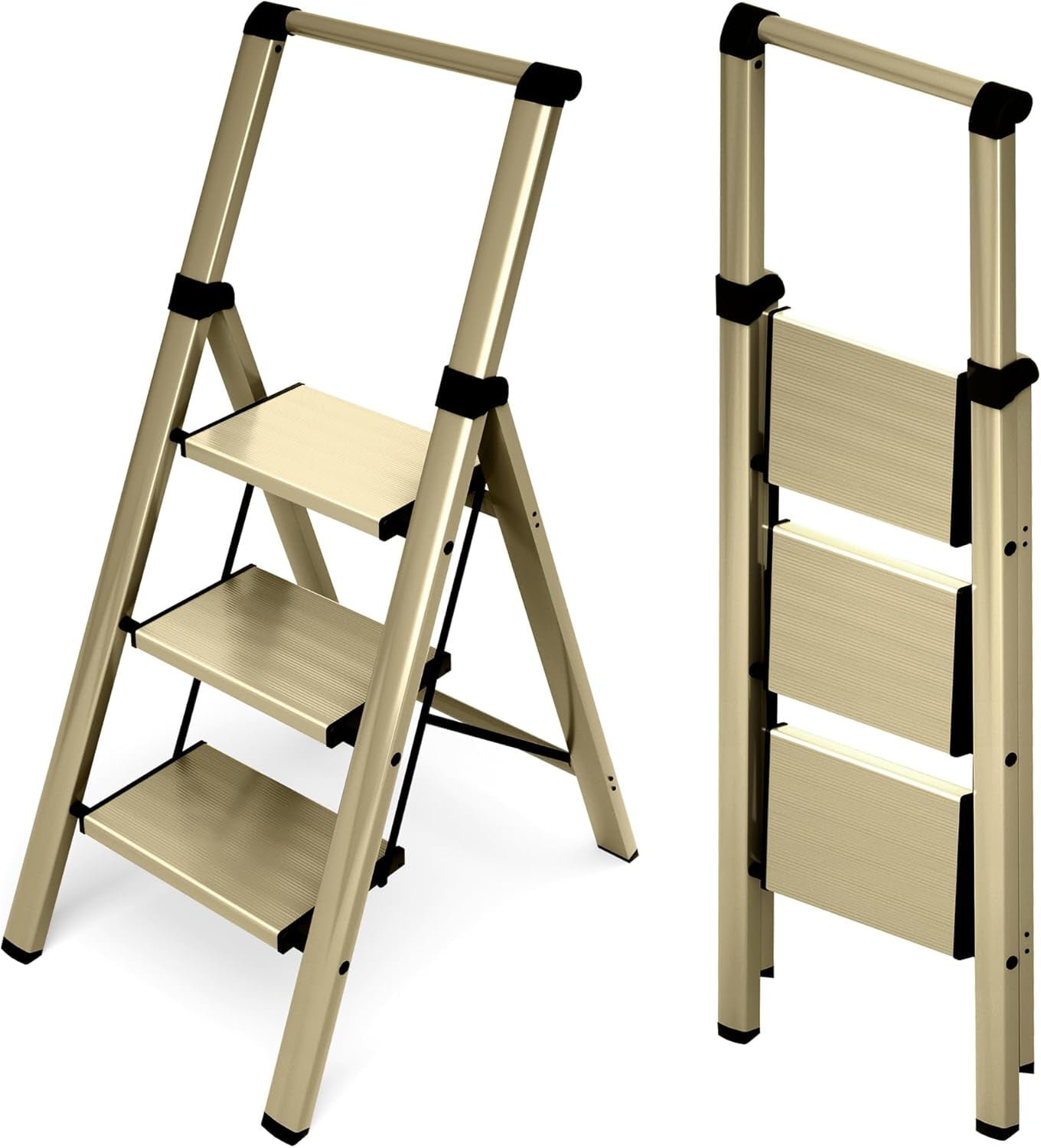 3 Step Foldable Aluminum Step Ladder with Handgrip, Anti-Slip Pedal ...