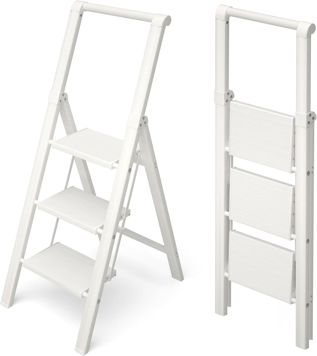 3 Step Foldable Aluminum Step Ladder with Handgrip, Anti-Slip Pedal ...