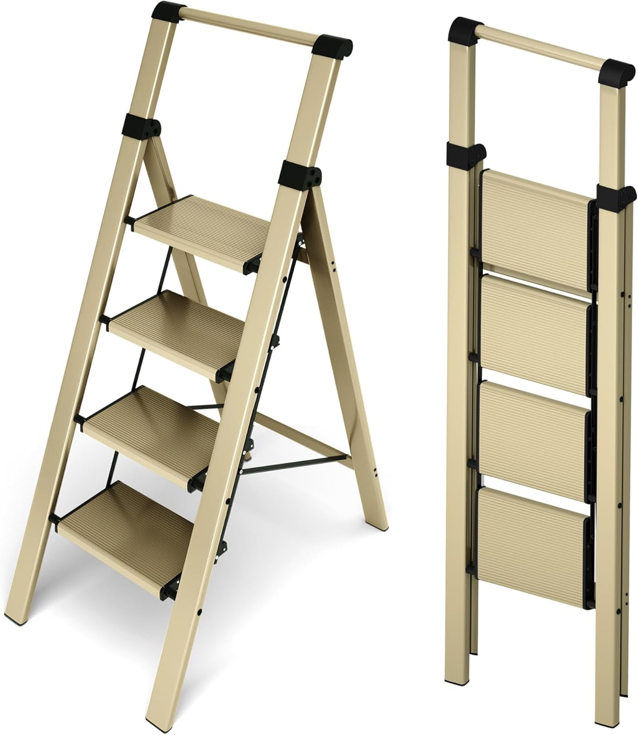 3 Step Foldable Aluminum Step Ladder with Handgrip, Anti-Slip Pedal ...
