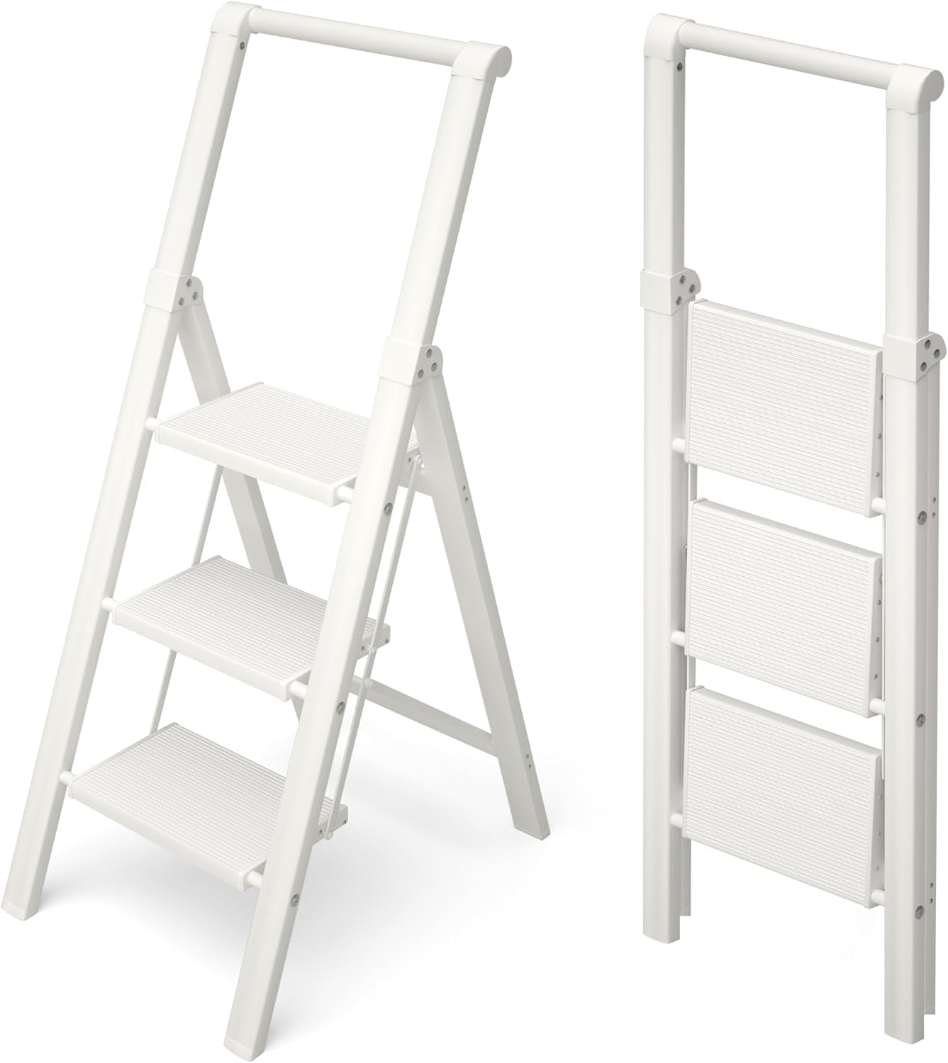 3 Step Foldable Aluminum Step Ladder with Handgrip, Anti-Slip Pedal ...