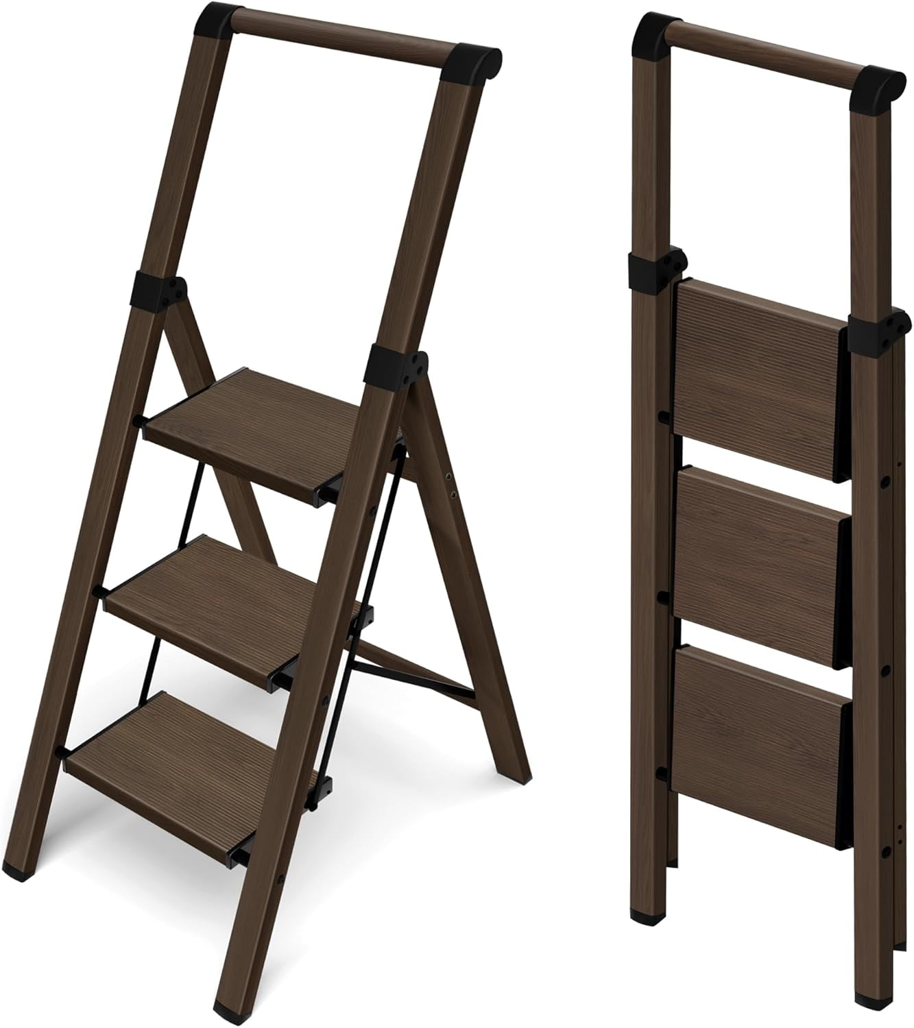 3 Step Foldable Aluminum Step Ladder with Handgrip, Anti-Slip Pedal ...