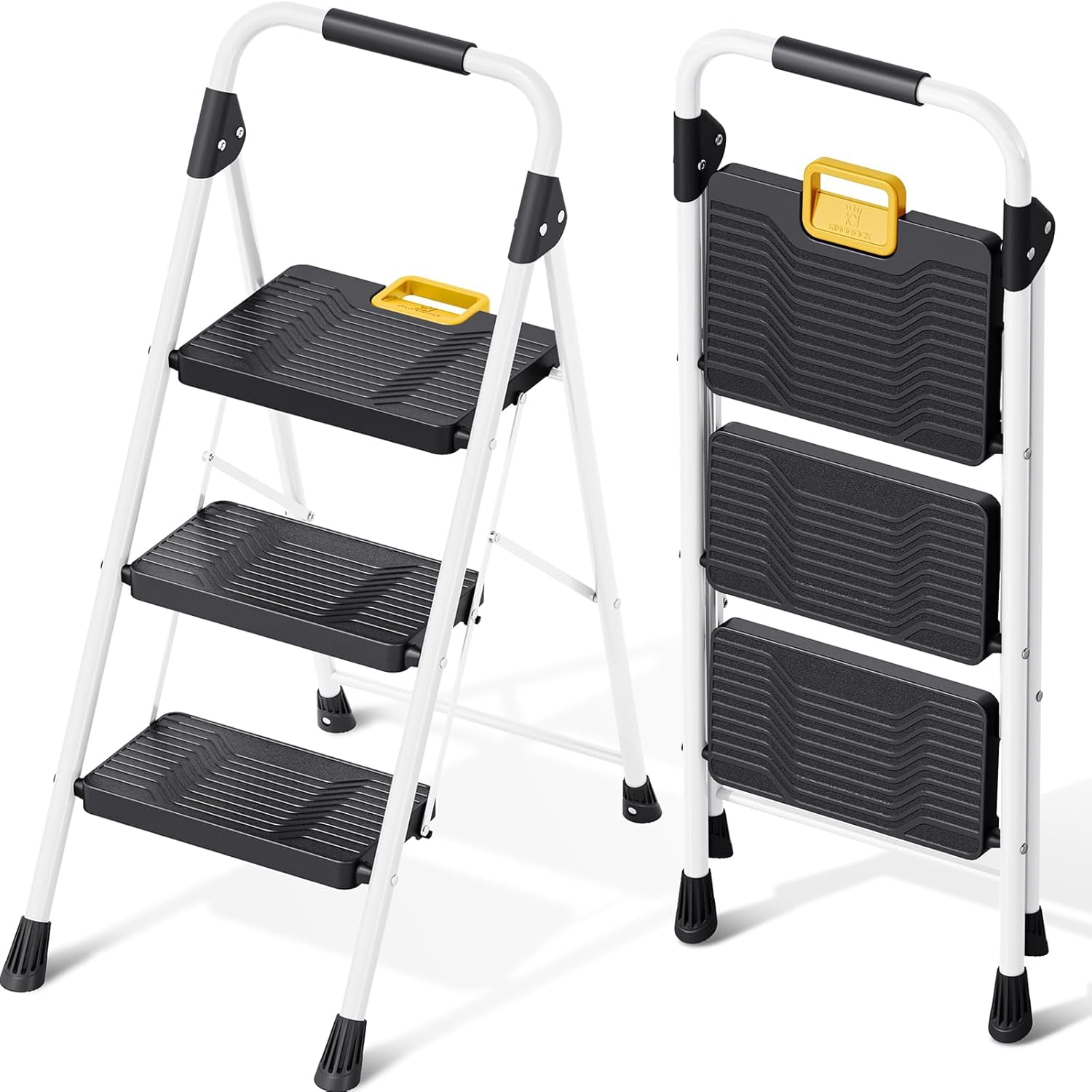 3 Step Folding Ladder, 800lbs Capacity Step Stool with Safety Lock, Non ...