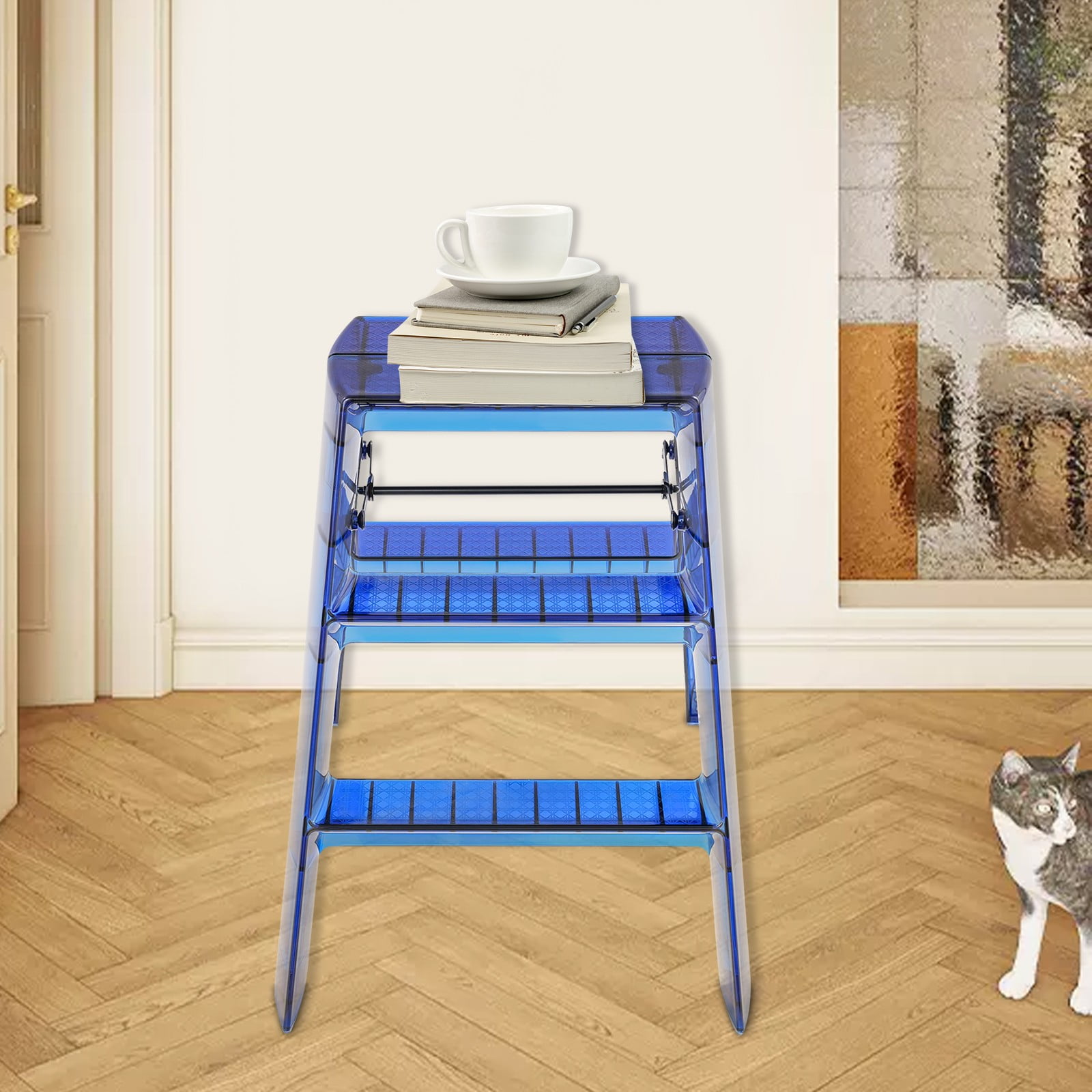 3-Step Folding Ladder Blue Household Portable Stepladder 330lbs ...