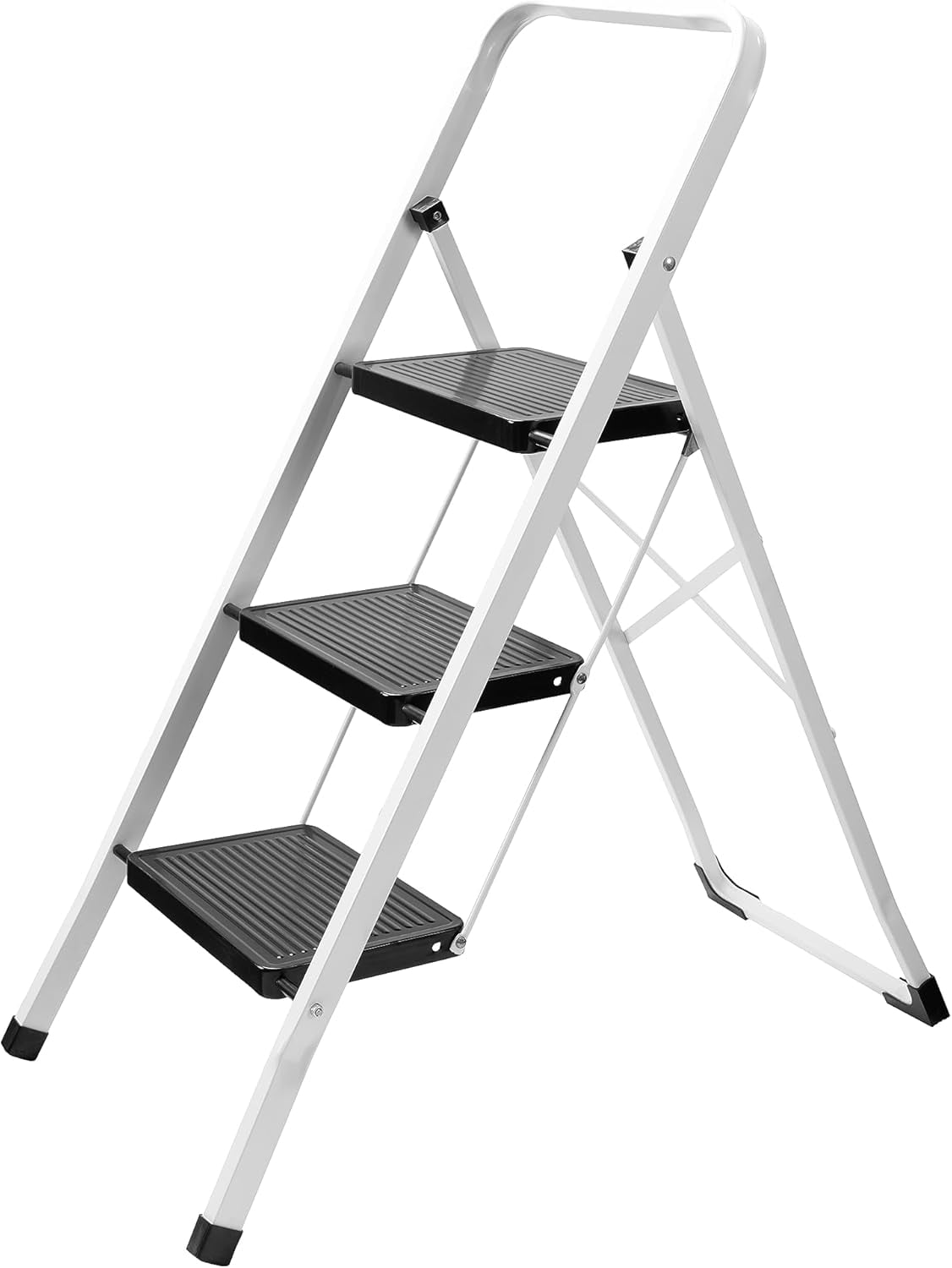 3-Step Folding Ladder，Portable Steel Step Stool with Non-Slip Platform ...
