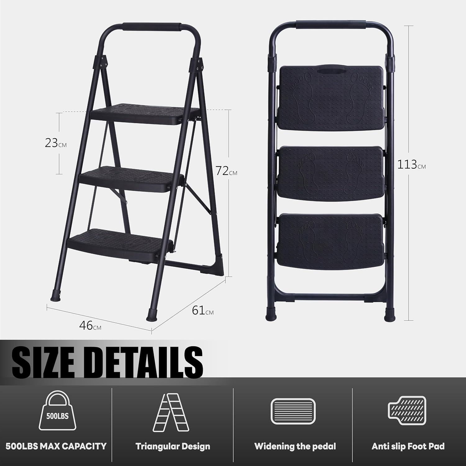 3 Step Folding Ladder, Small Step Stools for Adults, 3 Step Stool ...