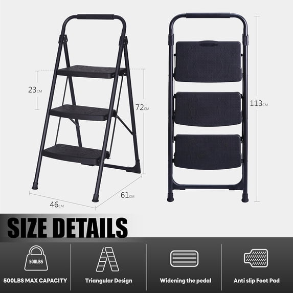 3 Step Folding Ladder, Small Step Stools for Adults, 3 Step Stool ...