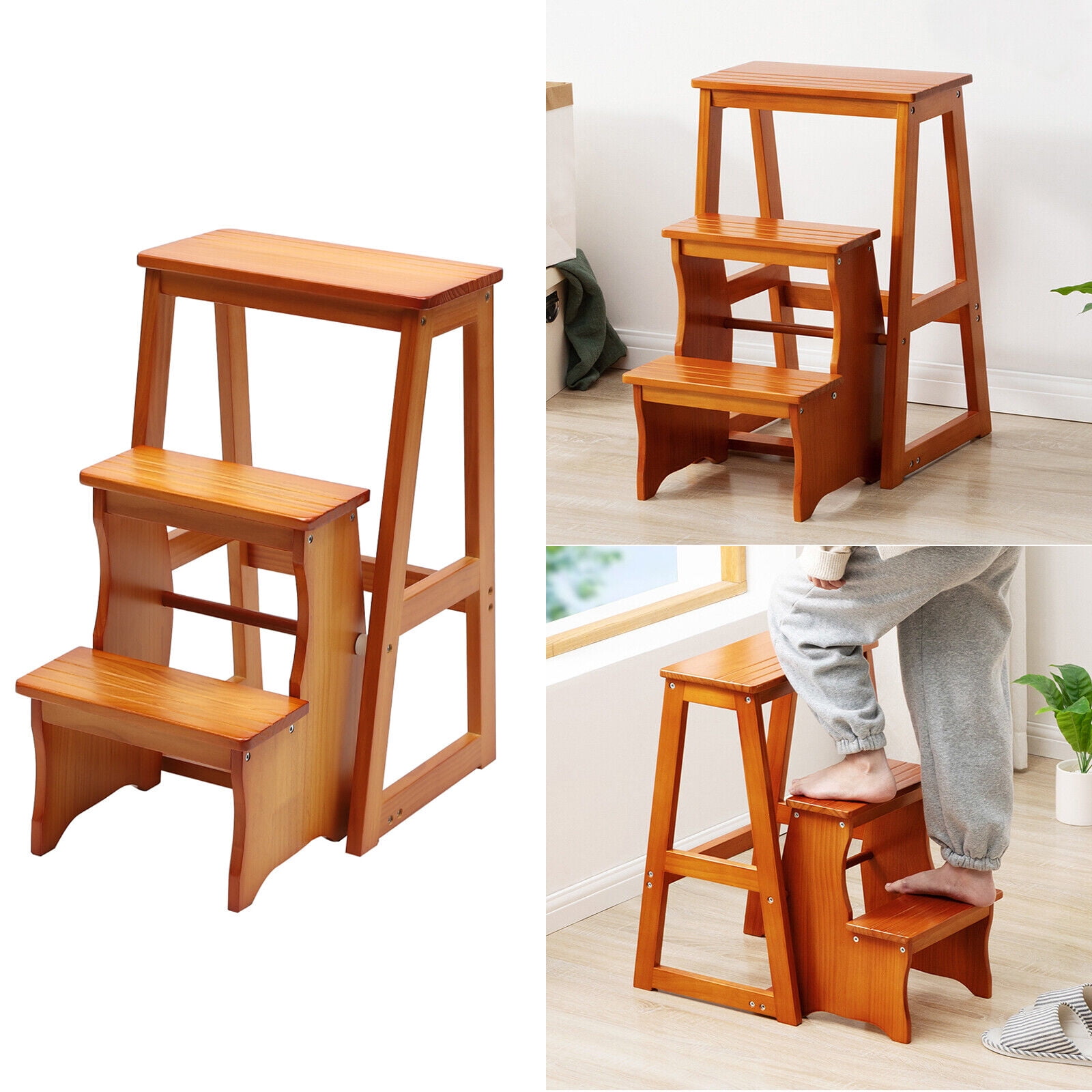 3-Step Folding Library Ladder Chair, Portable Multifunctional Step ...